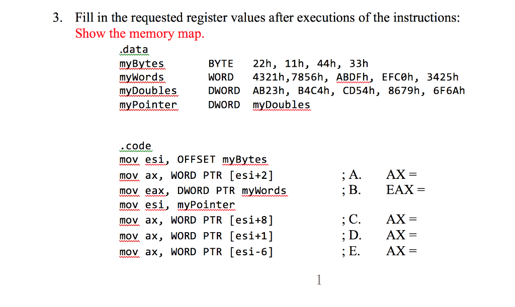 Solved 3. Fill in the requested register values after | Chegg.com