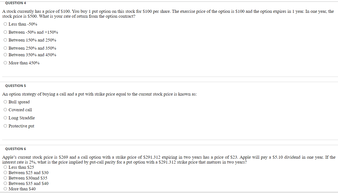 Solved A stock currently has a price of $100. You buy 1 put | Chegg.com