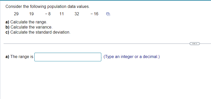 Consider the following population data values. | Chegg.com
