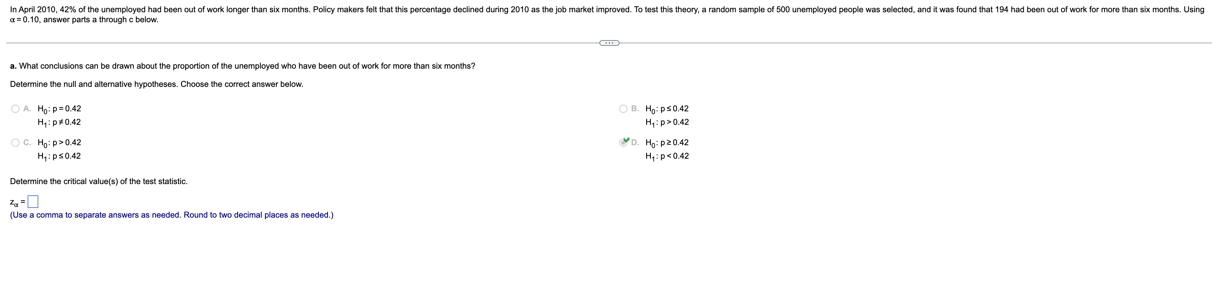 Solved Determine The Critical Value S Of The Test
