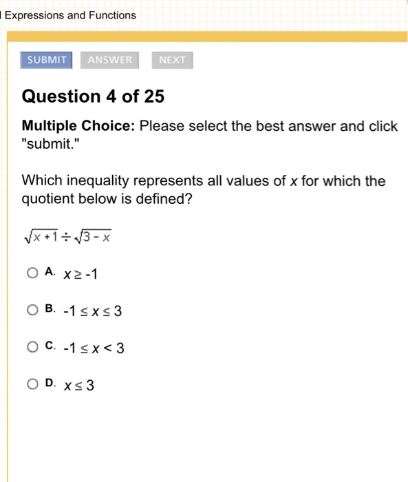 Solved Expressions and Functions SUBMIT ANSWER NEXT Question | Chegg.com