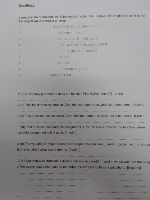 Solved Question 2 a pseudocode representation of the | Chegg.com