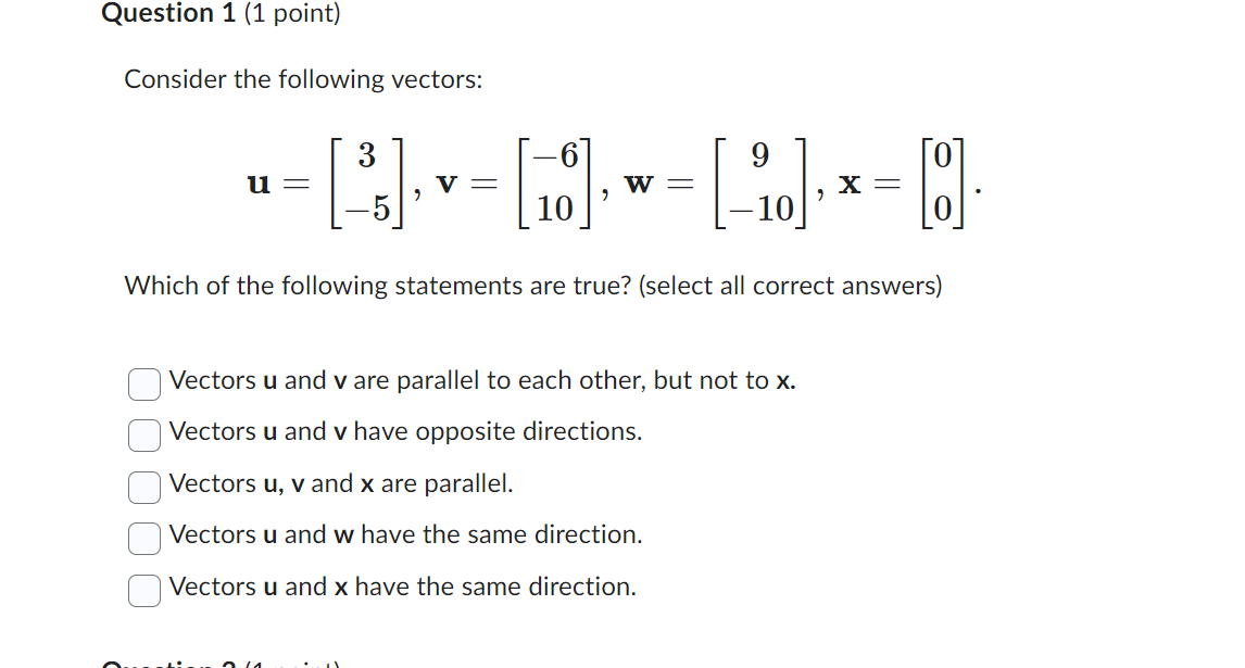 Solved Consider the following vectors: | Chegg.com
