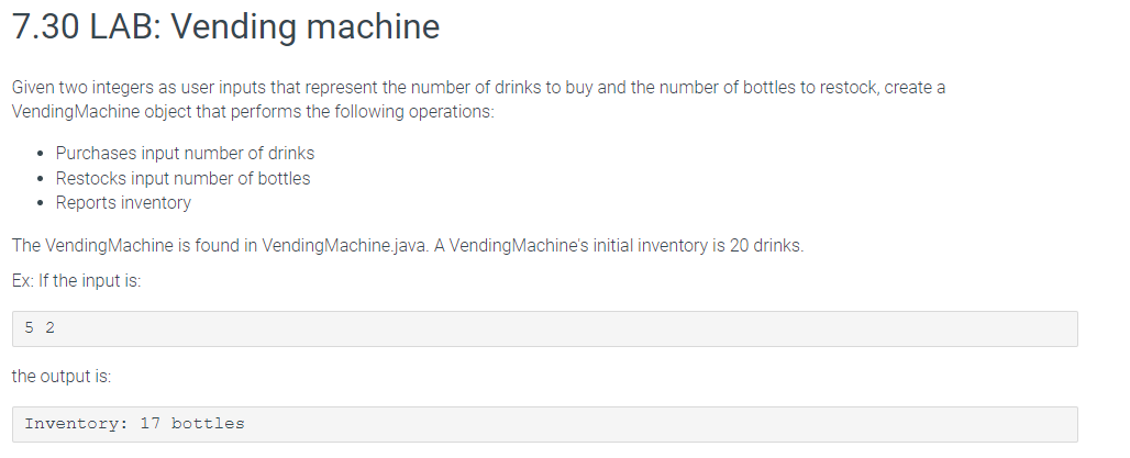 Solved \begin{tabular}{l|l} LAB & 7.30.1: LAB: Vending | Chegg.com