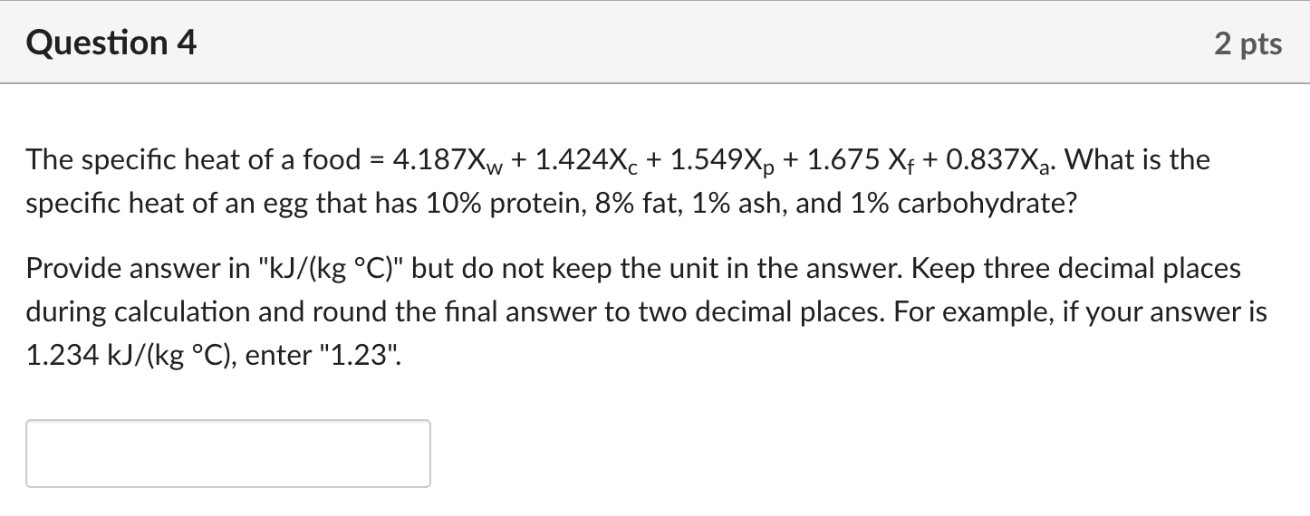 Solved The specific heat of a food | Chegg.com