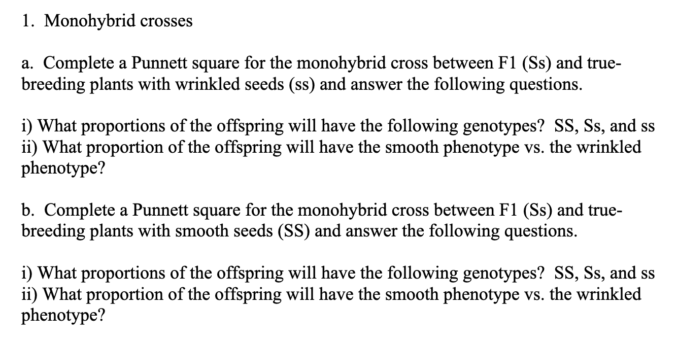 Solved 1. Monohybrid crosses a. Complete a Punnett square | Chegg.com