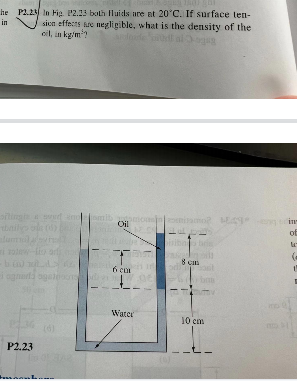 Solved he P2.23 In Fig. P2.23 both fluids are at 20°C. If | Chegg.com