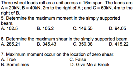 Solved Three wheel loads roll as a unit across a 16m span. | Chegg.com