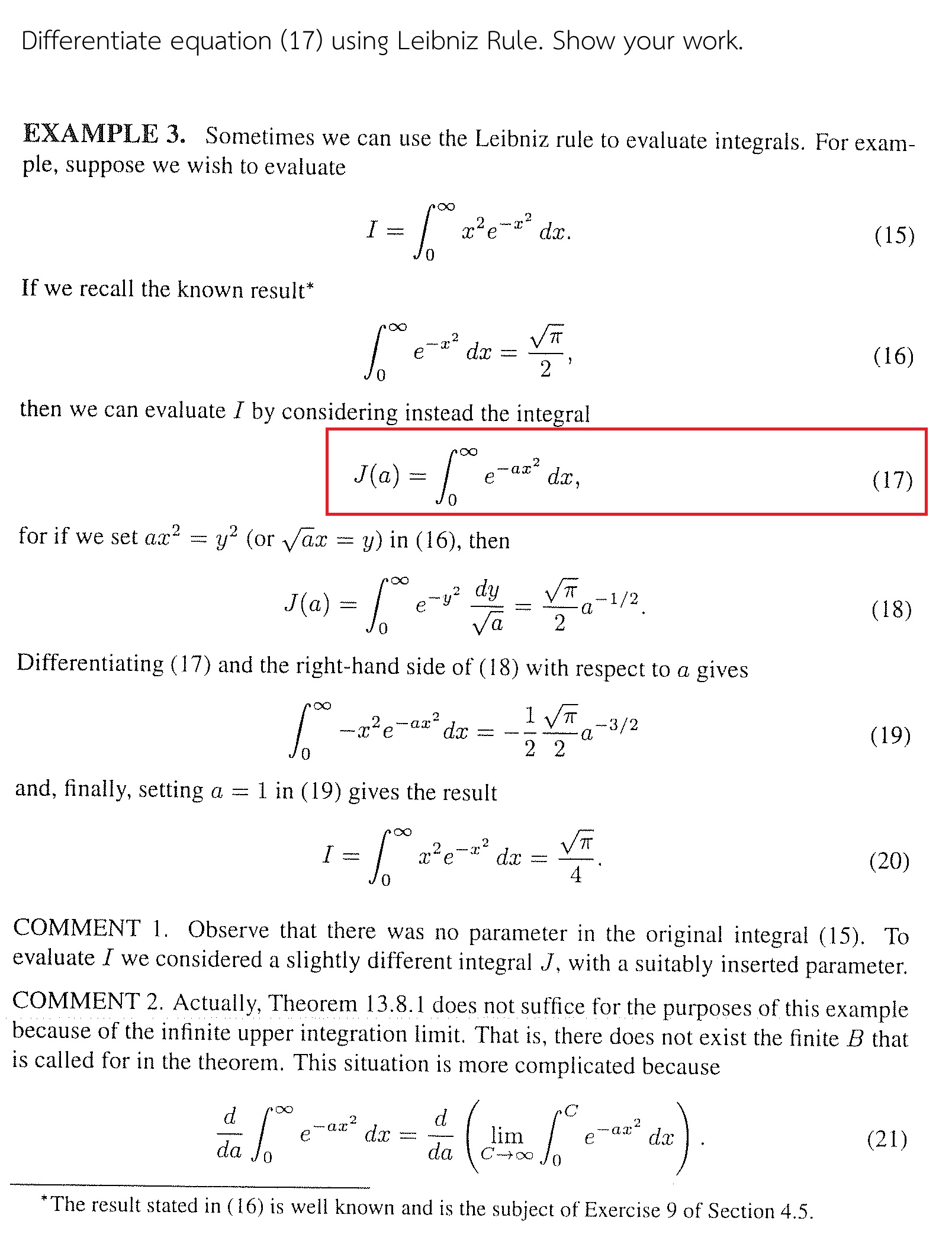 Solved Differentiate equation (17) ﻿using Leibniz Rule. Show | Chegg.com