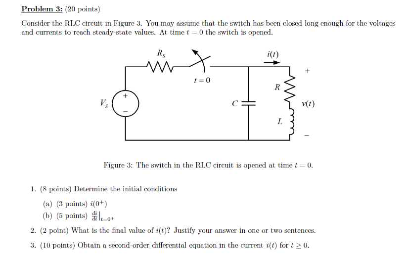 Solved Consider the RLC circuit in Figure 3. You may assume | Chegg.com