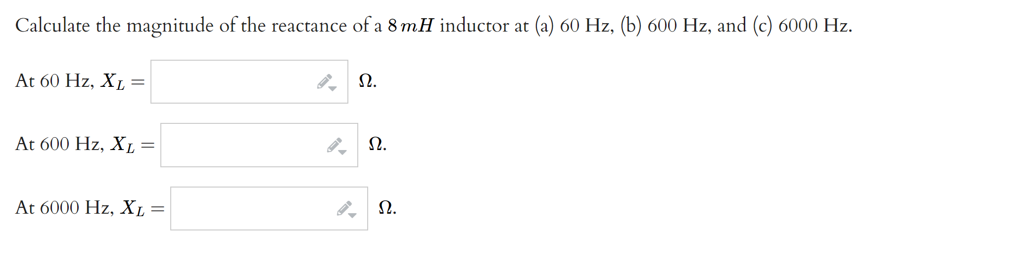 Solved Calculate the magnitude of the reactance of a 8mH | Chegg.com