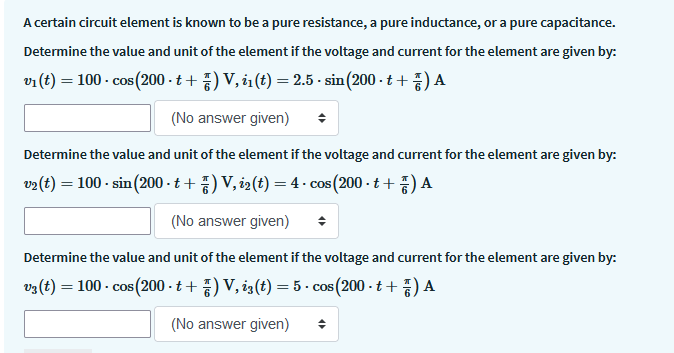 Solved A certain circuit element is known to be a pure | Chegg.com