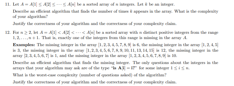 Solved 11. Let A=A[1]≤A[2]≤⋯≤A[n] be a sorted array of n | Chegg.com