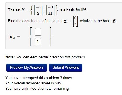 Solved The set B={[−12],[−311]} is a basis for R2. Find the | Chegg.com