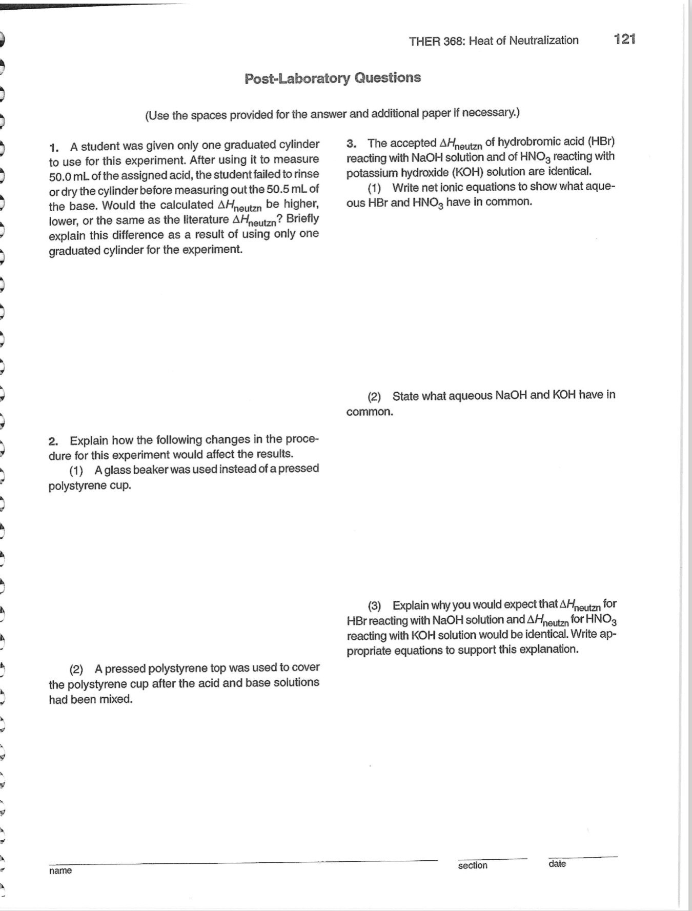 Post-Laboratory Questions (Use the spaces provided | Chegg.com