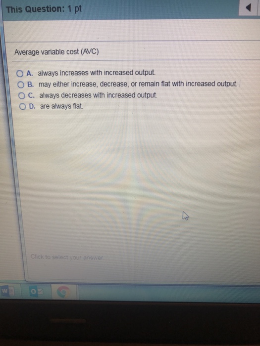 Solved This Question: 1 pt Average variable cost (AVC) 0 A, | Chegg.com