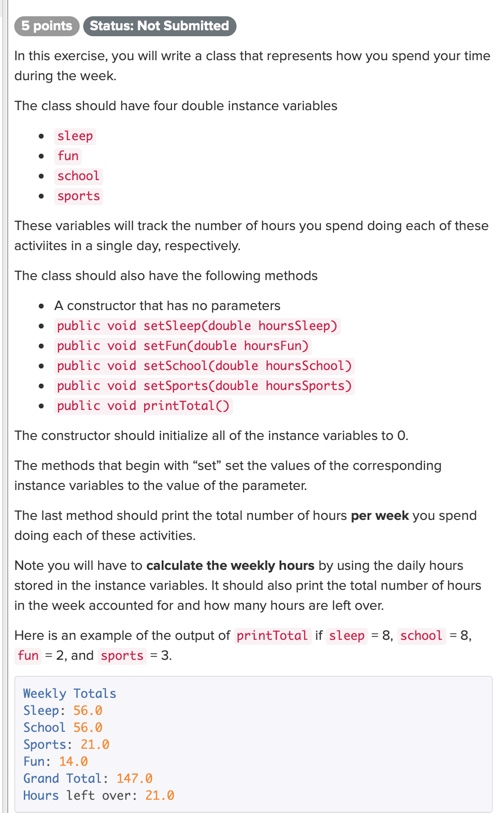 Solved Status: Not Submitted @ 5.5.7: Weekly Routine 1 | Chegg.com