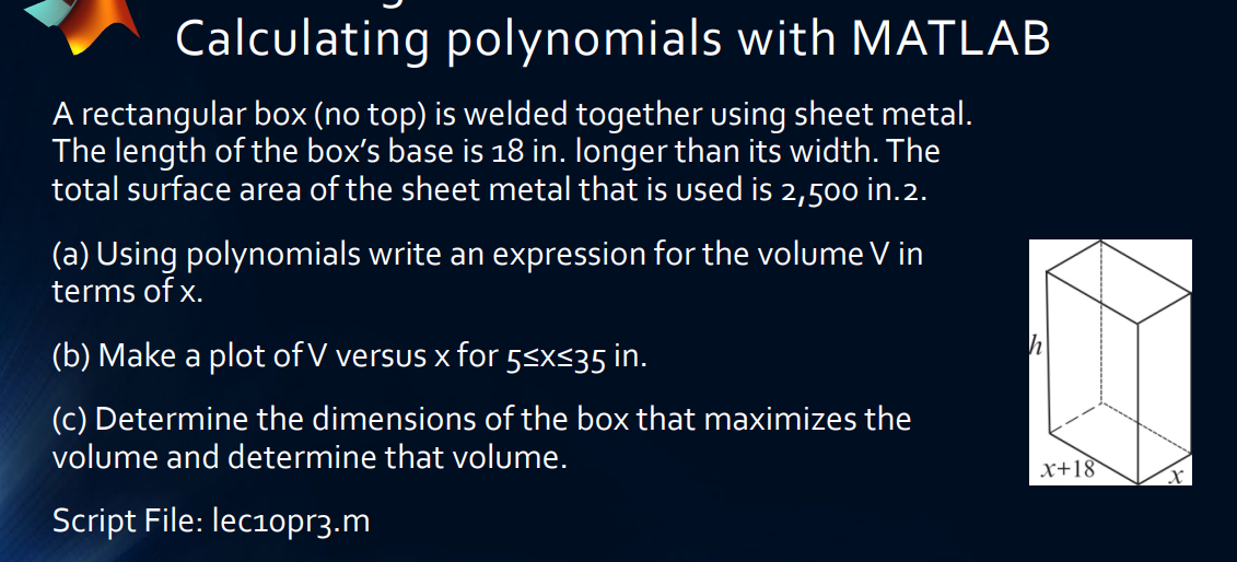 Solved Calculating polynomials with MATLAB A rectangular box | Chegg.com
