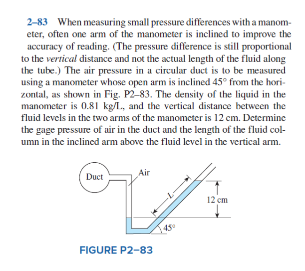 Solved 2-83 When measuring small pressure differences with a | Chegg.com