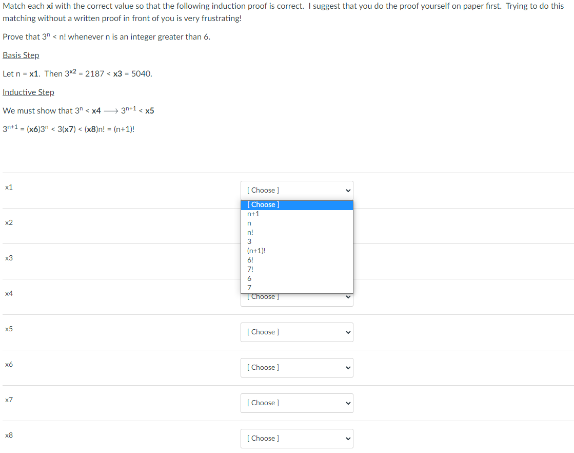 Solved Match each xi with the correct value so that the | Chegg.com