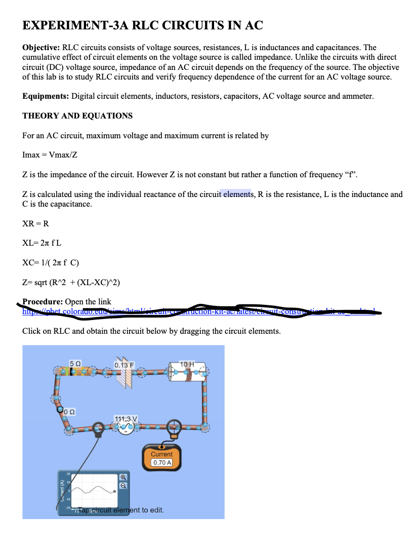 Solved EXPERIMENT-3A RLC CIRCUITS IN AC Objective: RLC | Chegg.com