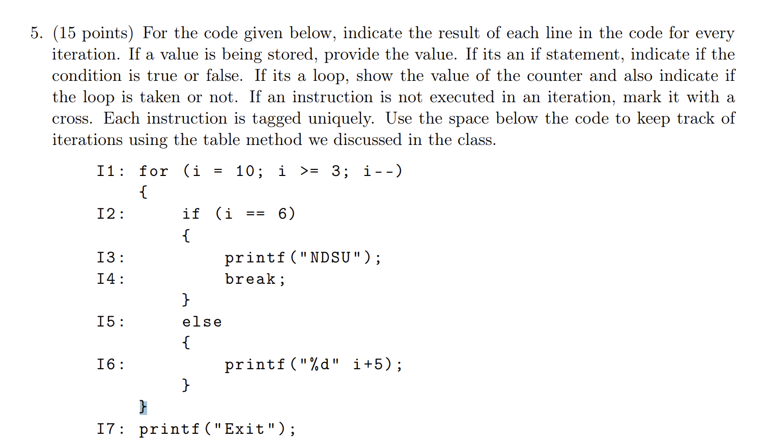 Solved (15 points) For the code given below, indicate the | Chegg.com