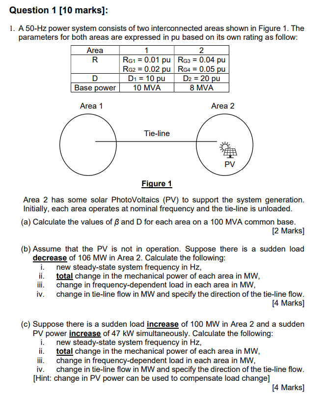 Solved A 50−Hz power system consists of two interconnected | Chegg.com