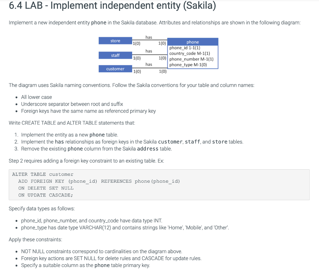 Solved 6.4 LAB - Implement independent entity (Sakila) | Chegg.com