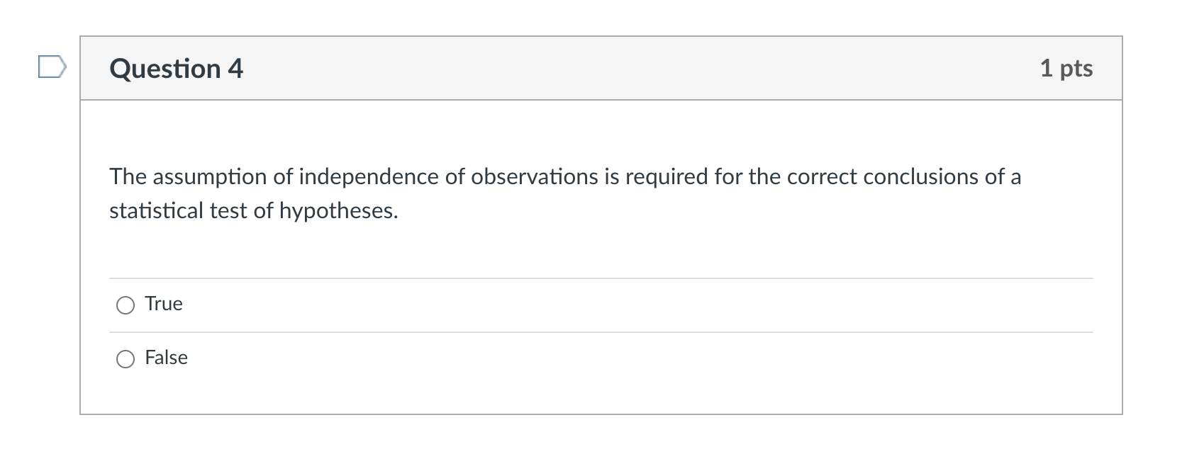 Solved Question 4 1 pts The assumption of independence of | Chegg.com