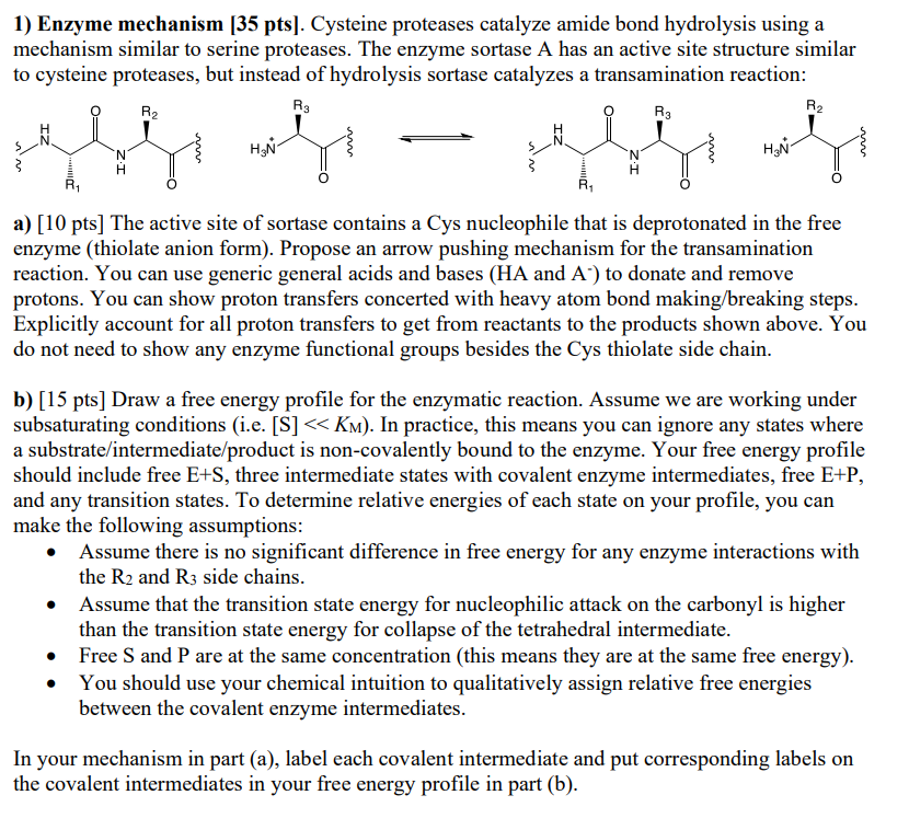Solved 1) Enzyme mechanism [35 pts]. Cysteine proteases | Chegg.com