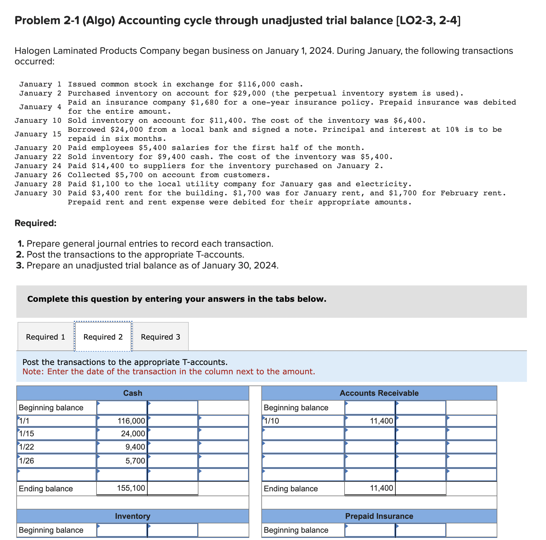 Solved Problem 2-1 (Algo) Accounting cycle through | Chegg.com