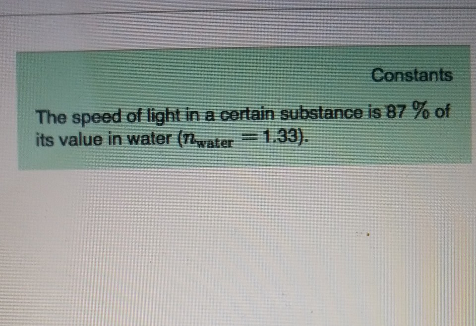 Solved Constants The speed of light in a certain substance | Chegg.com