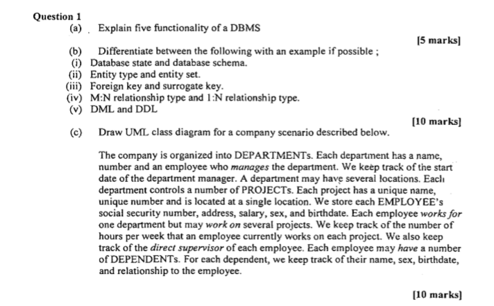 Solved 15 marks] Question 1 (a). Explain five functionality | Chegg.com