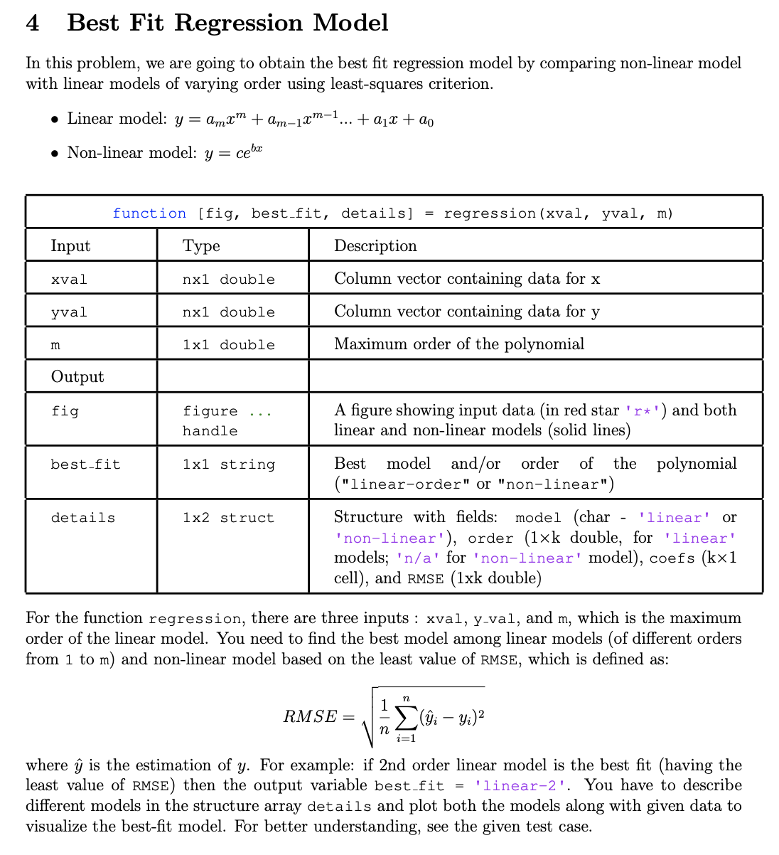 Solved 4 Best Fit Regression Model In this problem, we are | Chegg.com