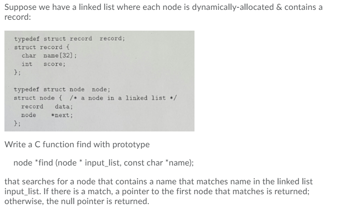 Solved Suppose we have a linked list where each node is | Chegg.com