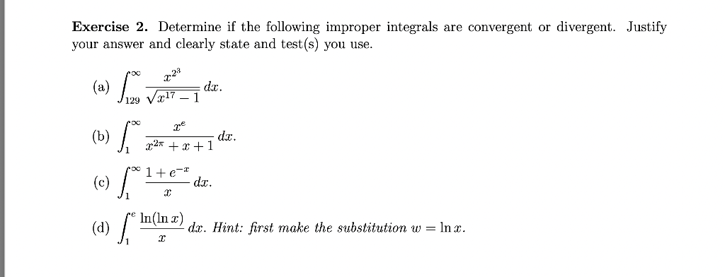 Solved Exercise 2. Determine if the following improper | Chegg.com