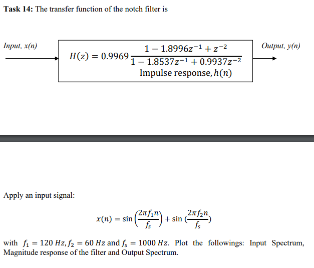 Solved Task 14: The transfer function of the notch filter is | Chegg.com