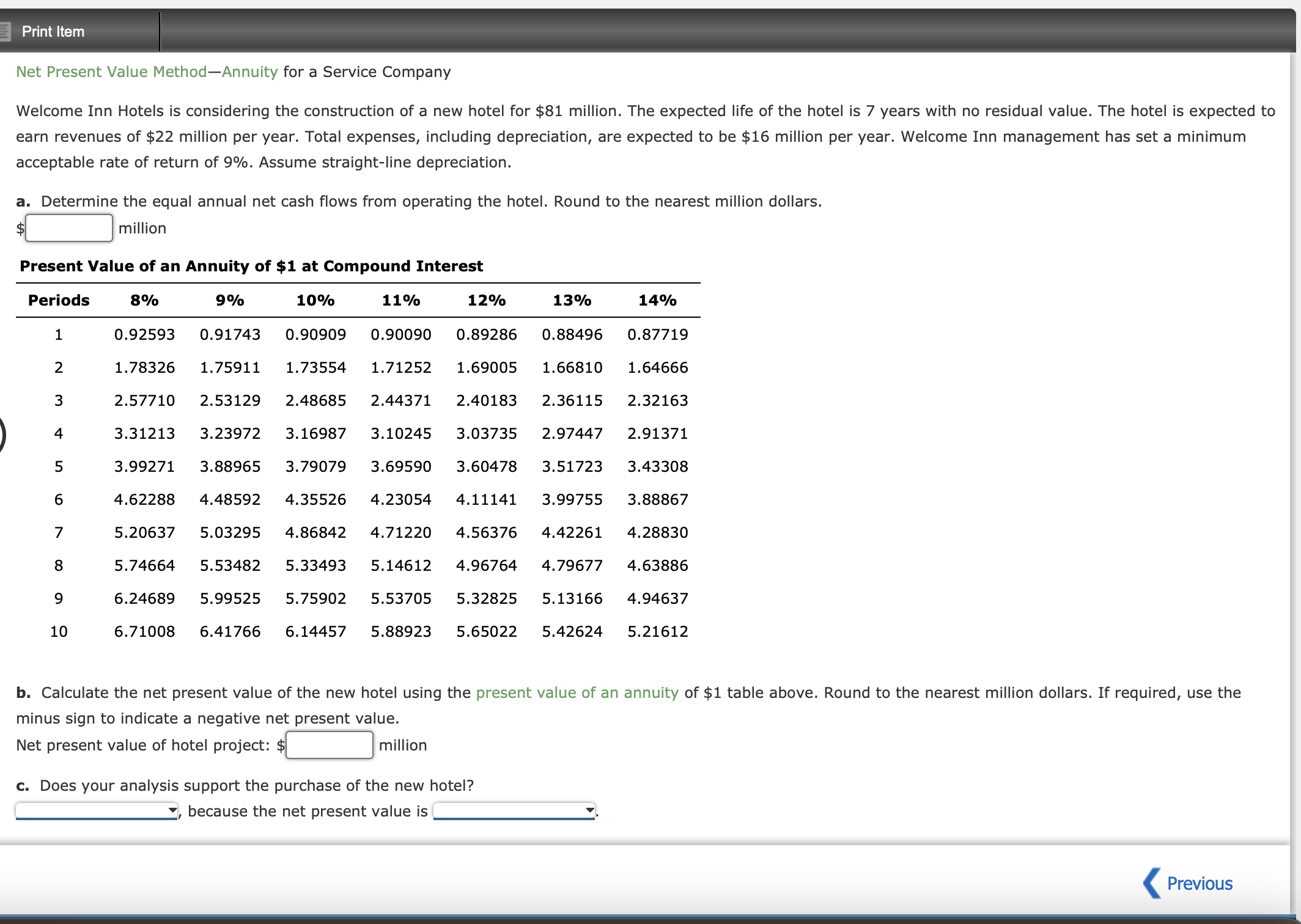 Solved Net Present Value Method-Annuity for a Service | Chegg.com