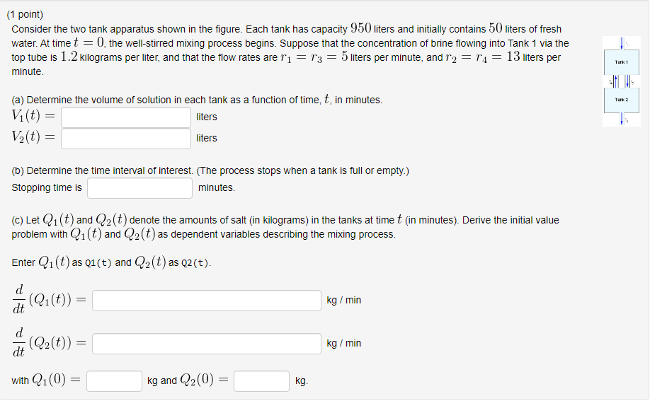 Solved Tank 1 4 2 Tank 2 r. 3 (1 point) Consider the two | Chegg.com