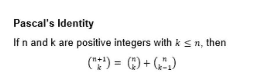Solved Pascal's Identity If n and k are positive integers | Chegg.com