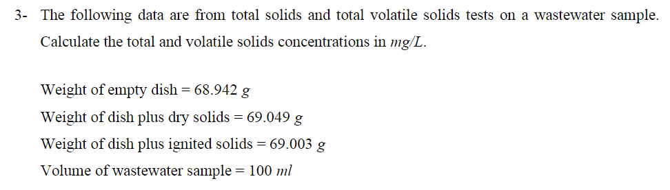 Solved 3- The following data are from total solids and total | Chegg.com