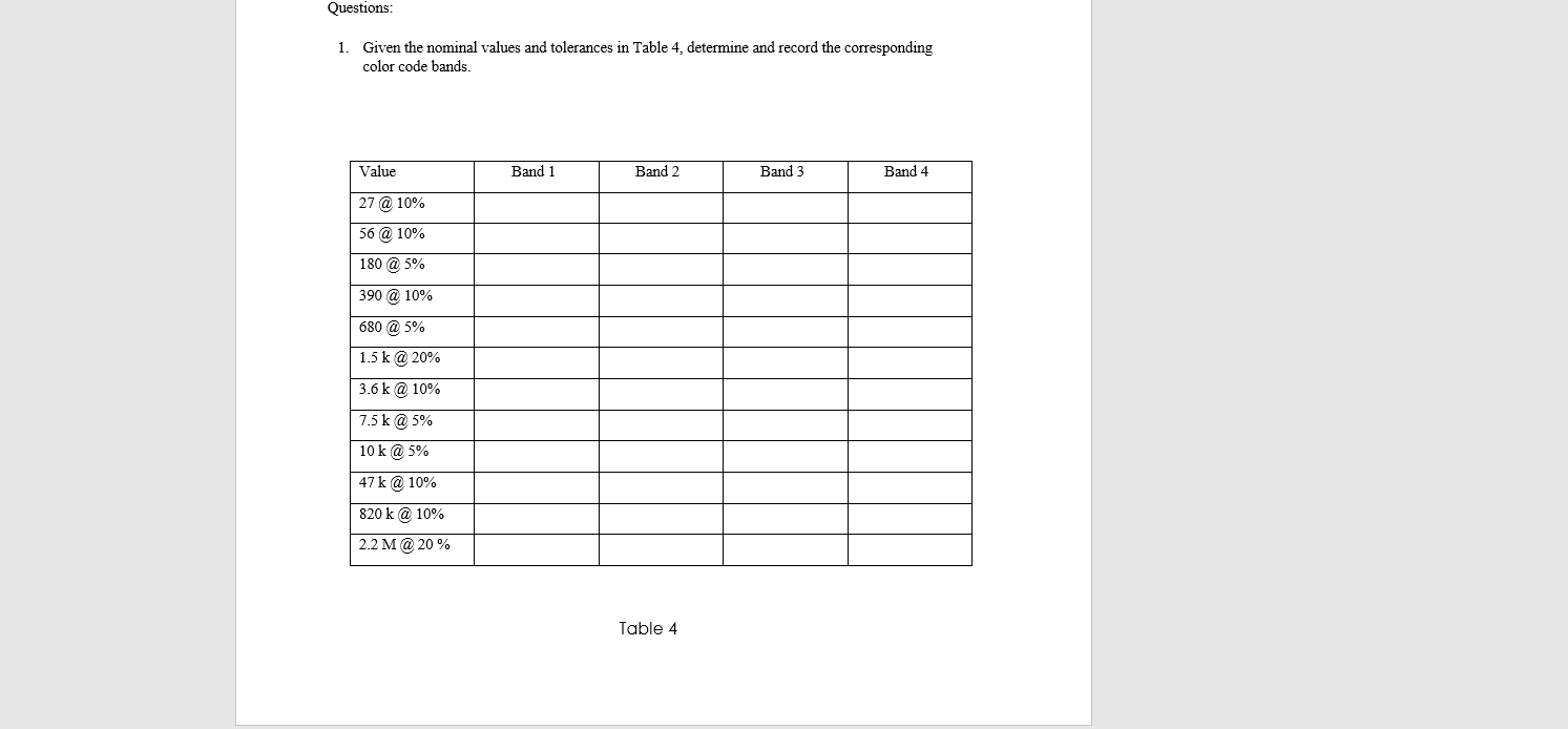Solved Questions: 1. Given the nominal values and tolerances | Chegg.com
