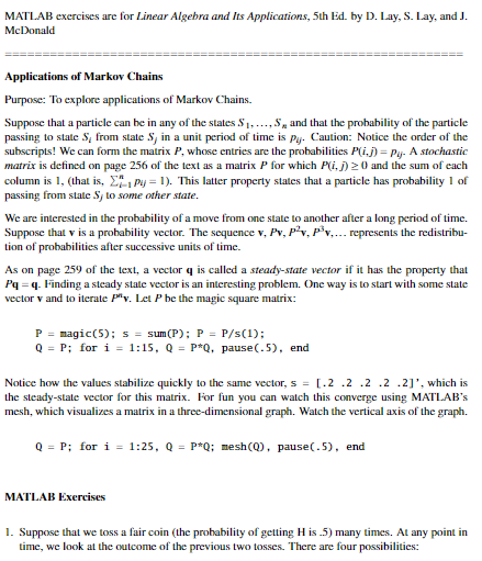 Solved MATLAB exercises are for Linear Algebra and Its | Chegg.com