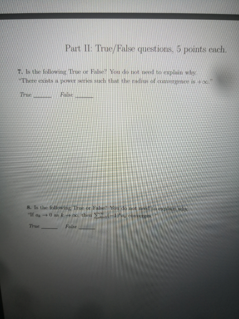 Solved Part II: True/False questions, 5 points each. 7. Is | Chegg.com