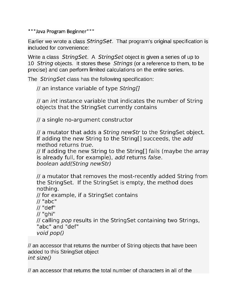 Solved *** Java Program Beginner*** Earlier we wrote a class | Chegg.com