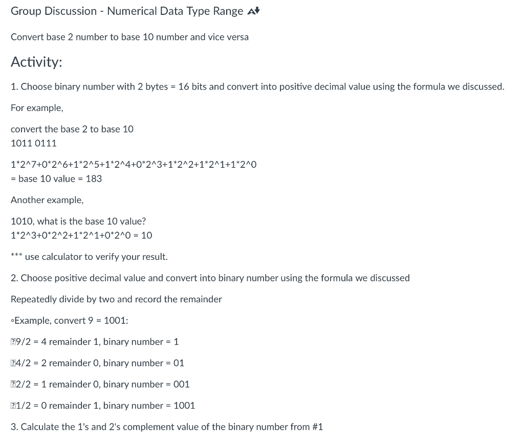 Solved Group Discussion Numerical Data Type Range A 3179