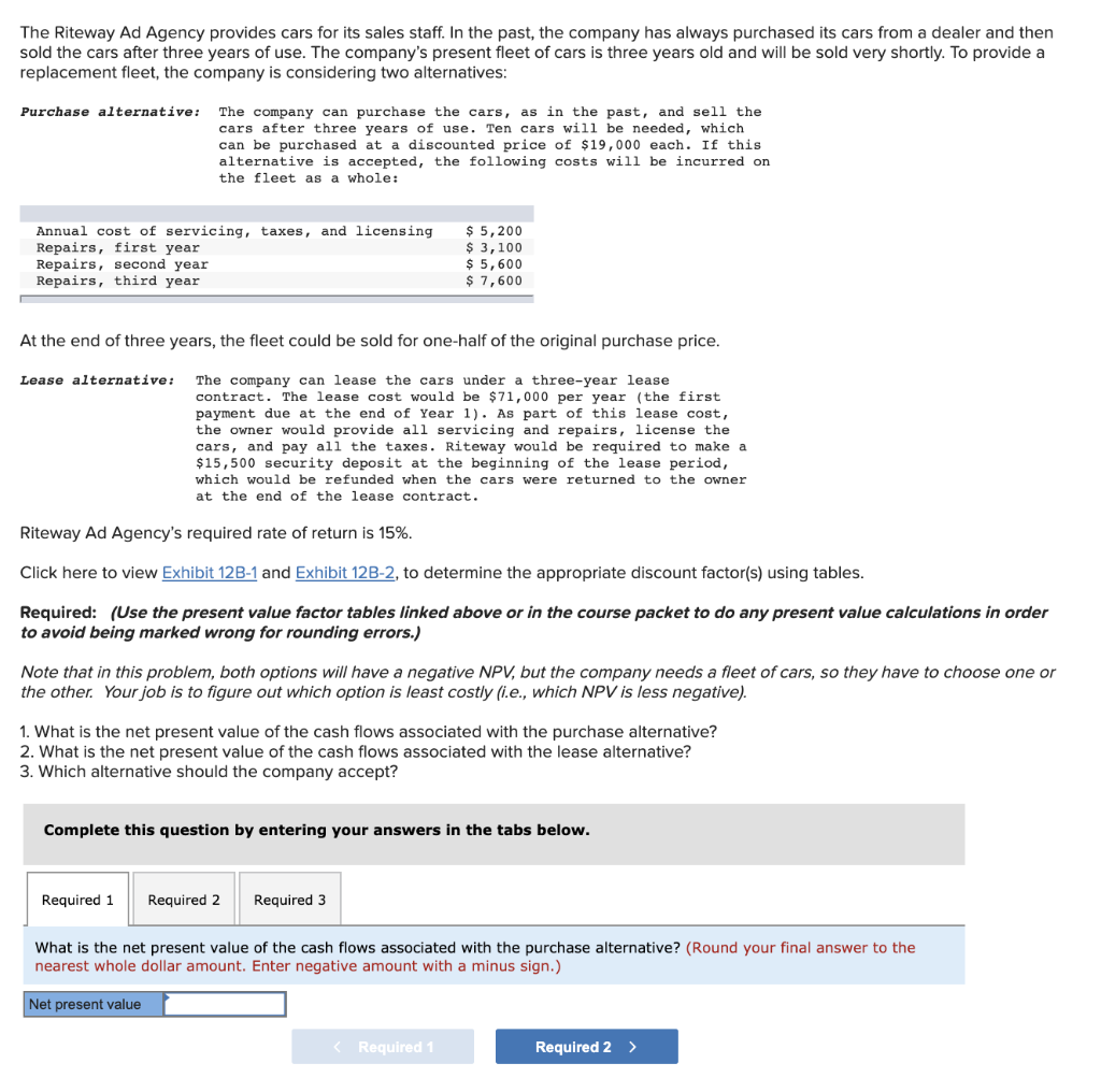 Solved The Riteway Ad Agency provides cars for its sales | Chegg.com