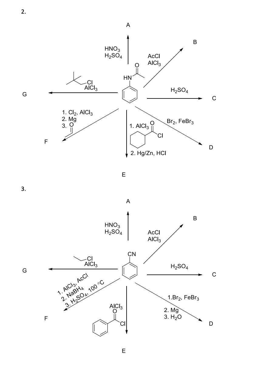 Solved 2. A B HNO3 H2SO4 Acci AICI: O= K HN -CI AICI: H2SO4 | Chegg.com