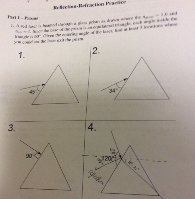 Solved Reflection-Refraction Practice Part 1 - Prisms red | Chegg.com