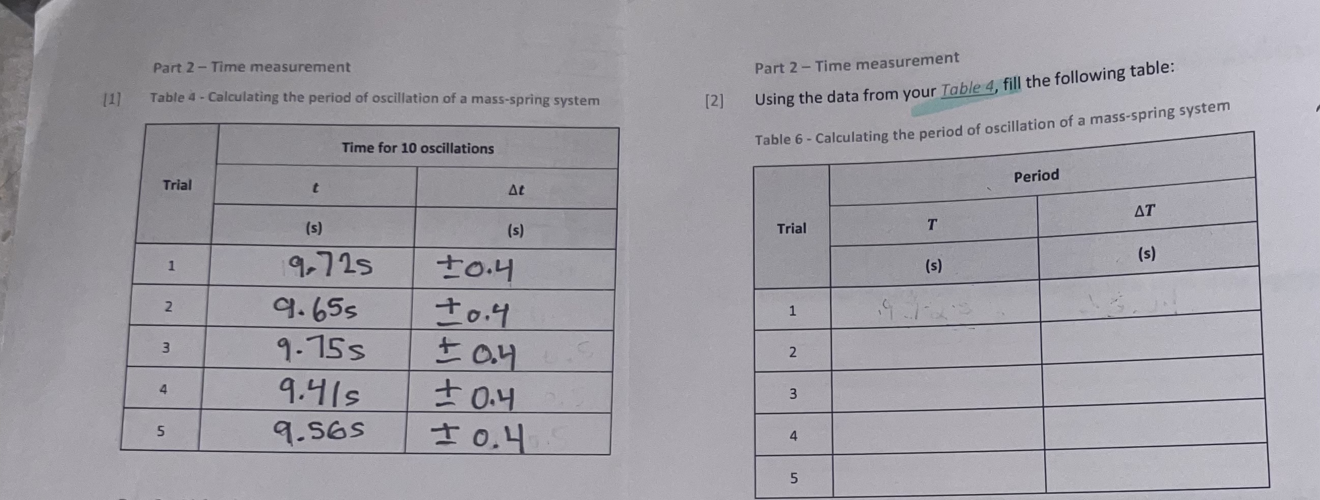 Solved Part 2-Time measurement Part 2-Time measurement Table | Chegg.com